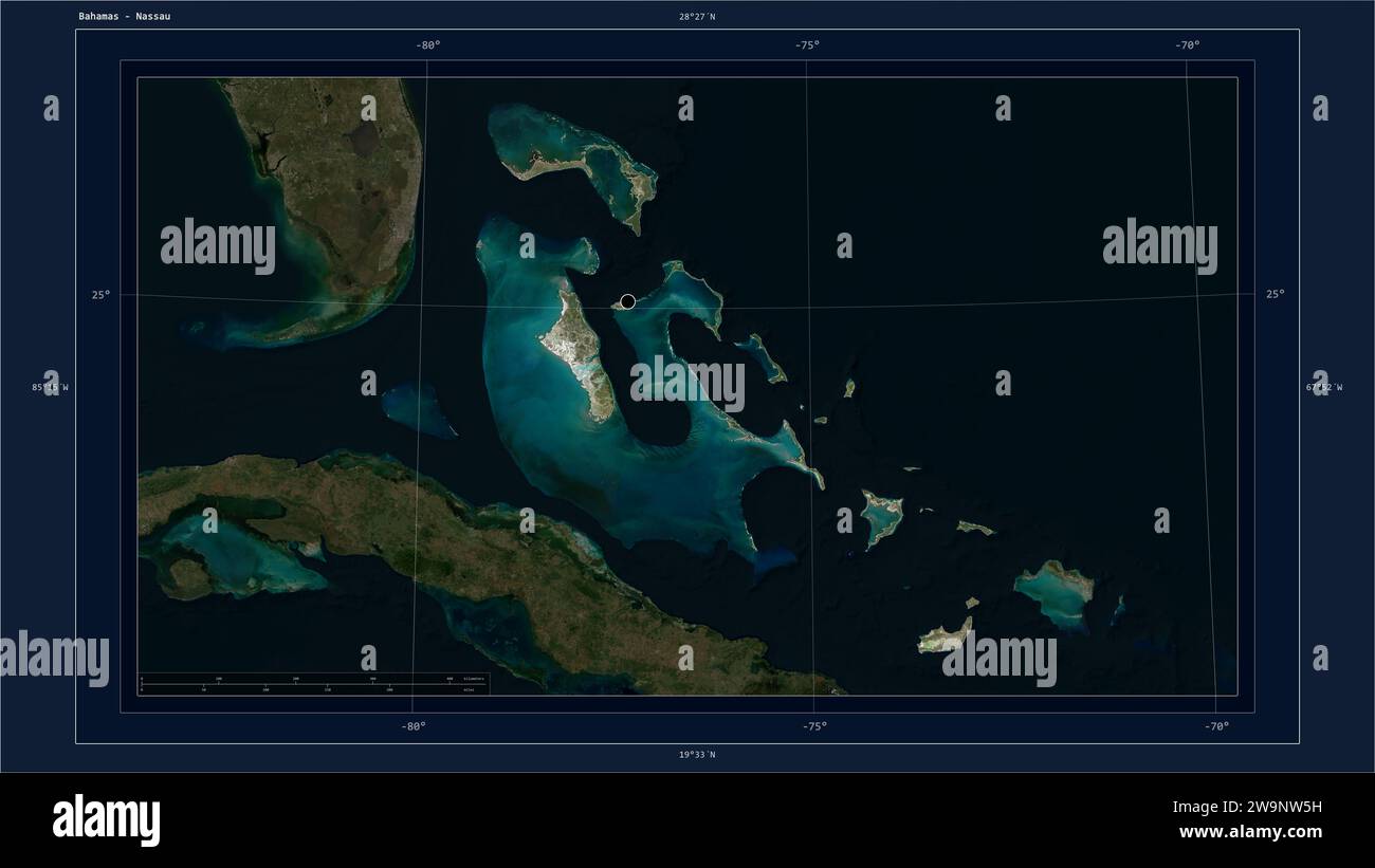 Bahamas highlighted on a low resolution satellite map map with the ...