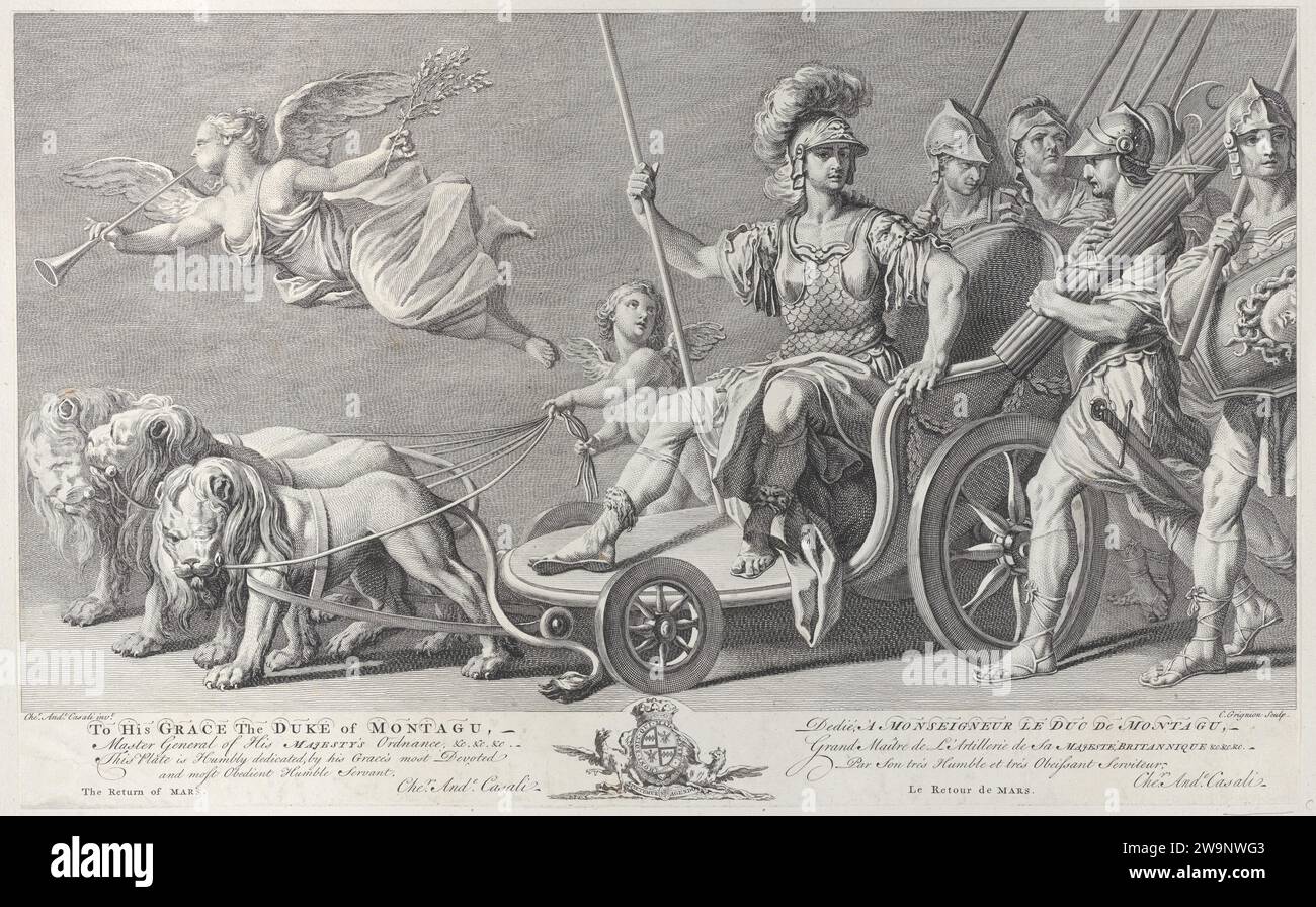 Mars on a chariot drawn by three lions 1951 by Charles Grignion, I ...