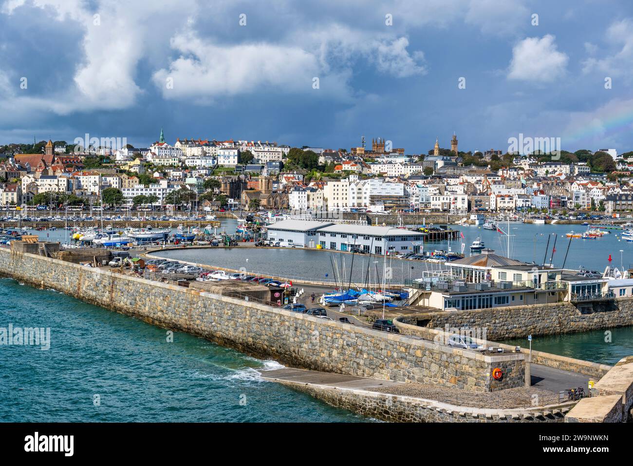 View of St Peter Port Harbour and town from Castle Cornet in St Peter ...