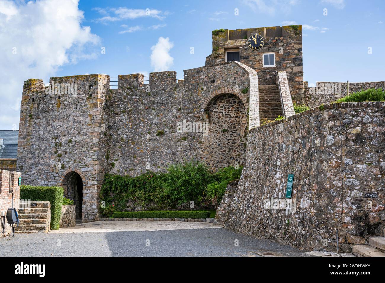 Medieval curtain wall and Barbican at Castle Cornet in St Peter Port ...