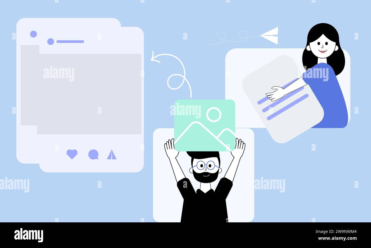 Vector illustration of teamwork of designer, community manager, seo ...