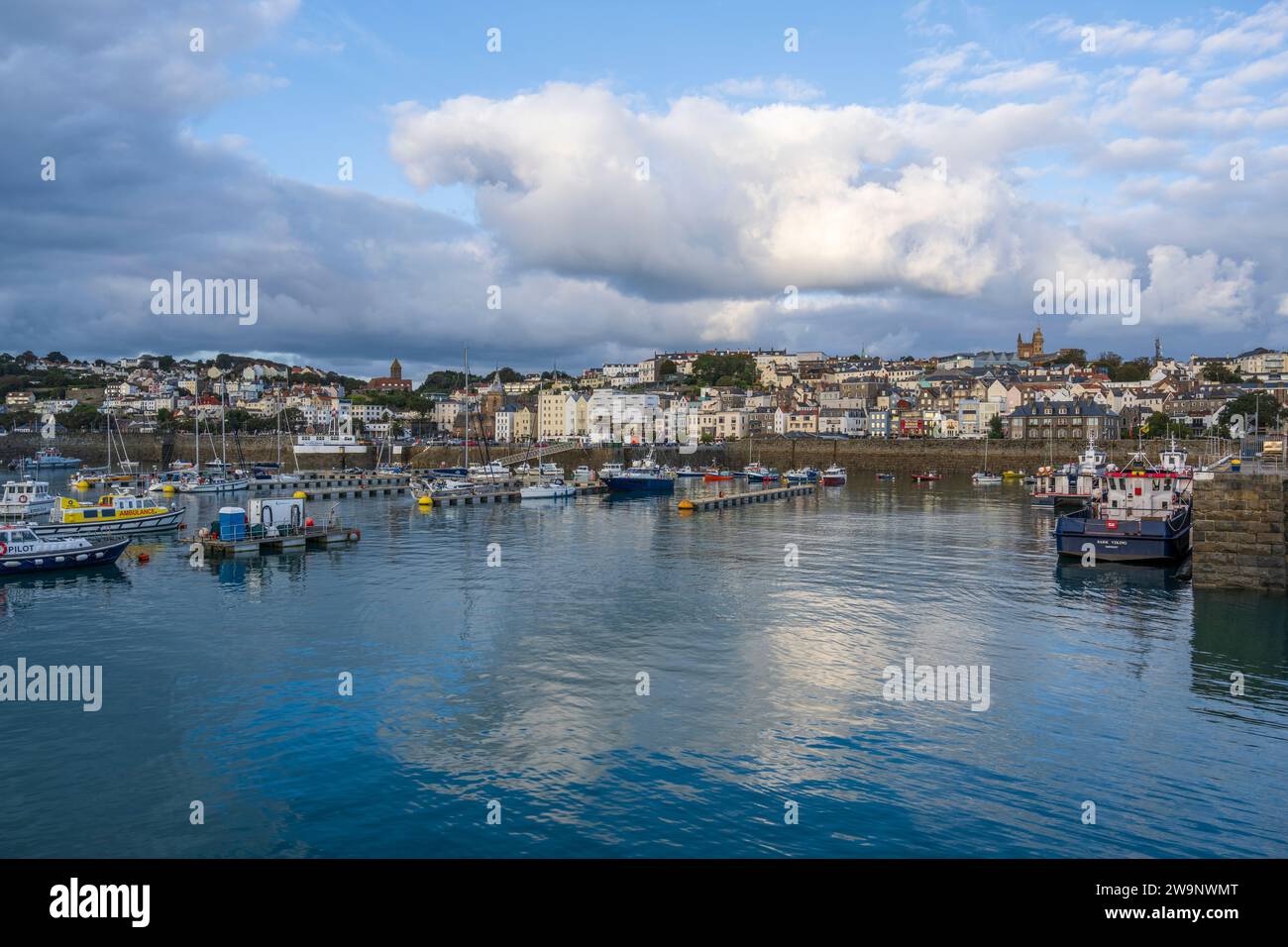 St Peter Port waterfront from the harbour, St Peter Port, Guernsey ...