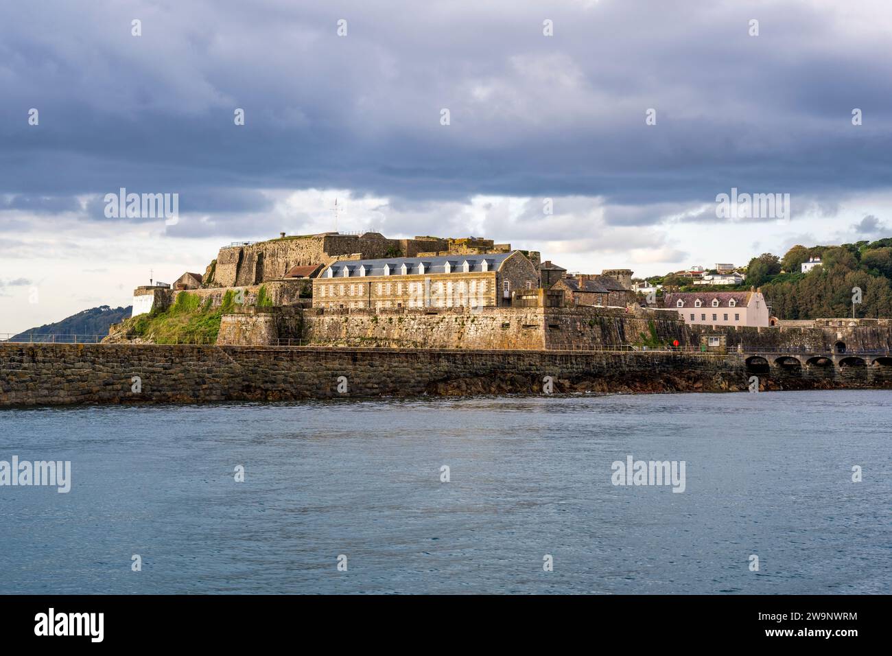 Early morning view of Castle Breakwater and Castle Cornet from St Peter ...