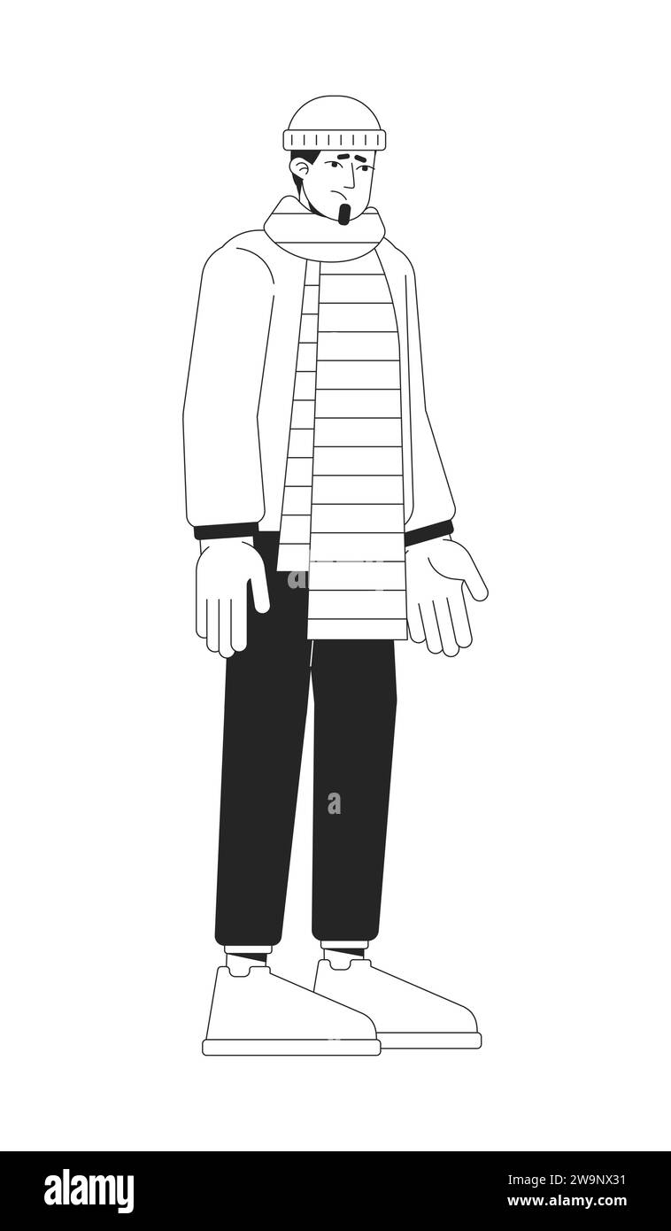 Winter blues sad caucasian man black and white 2D line cartoon character Stock Vector Image ...