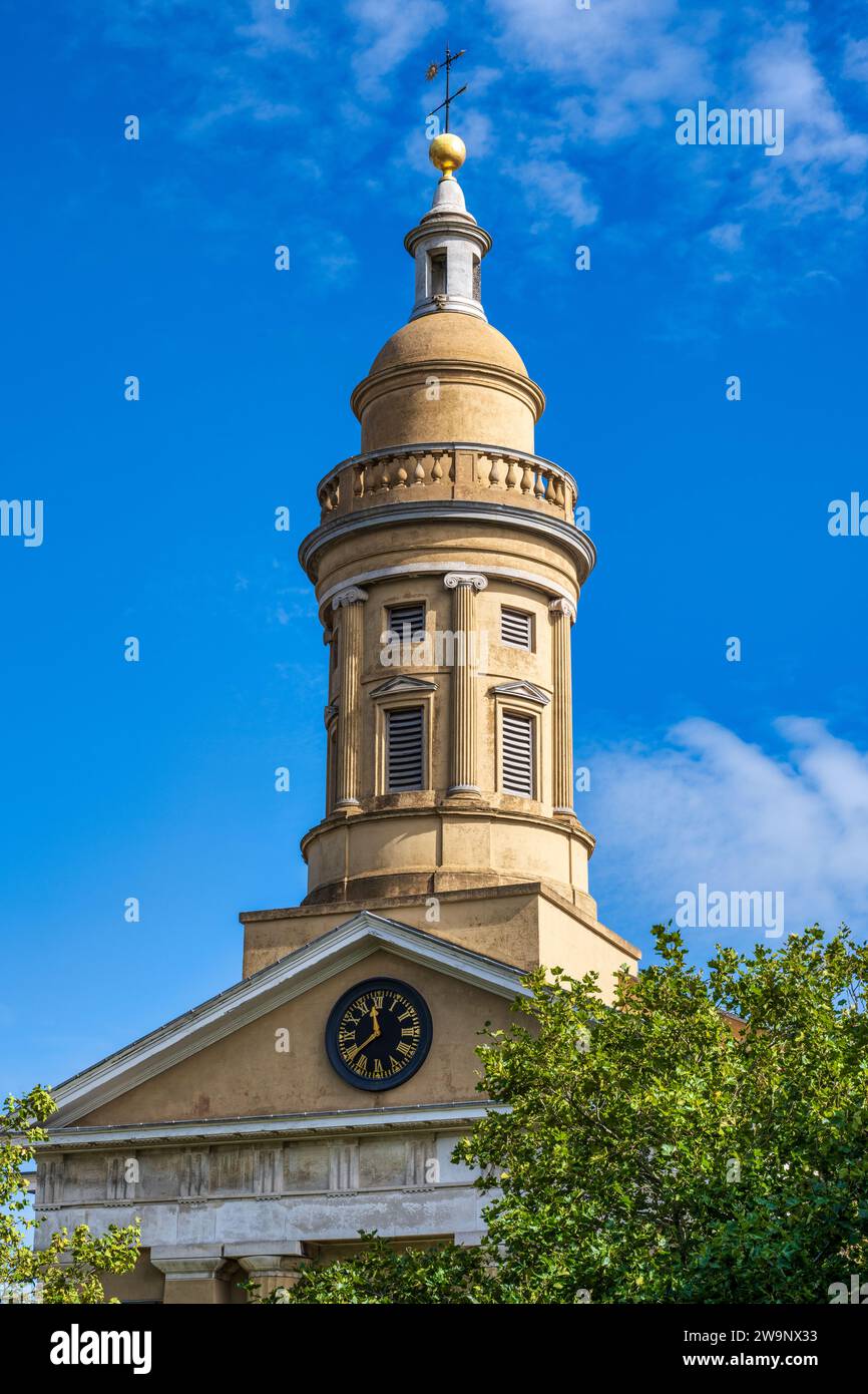 Clock and bell tower of former Church of St James-the-Less, now the St ...