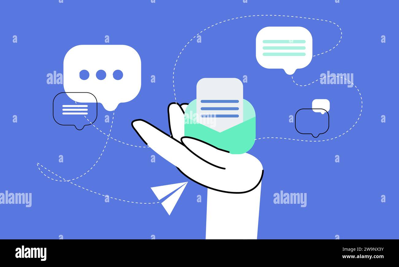 Vector illustration of sending marketing material. Send and receive messages and comments ...