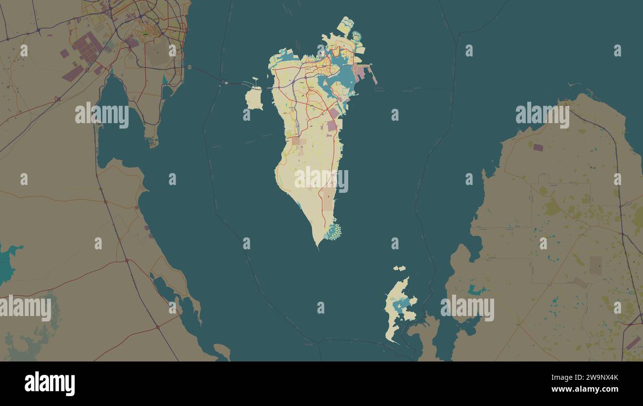 Bahrain highlighted on a topographic, OSM Humanitarian style map Stock ...