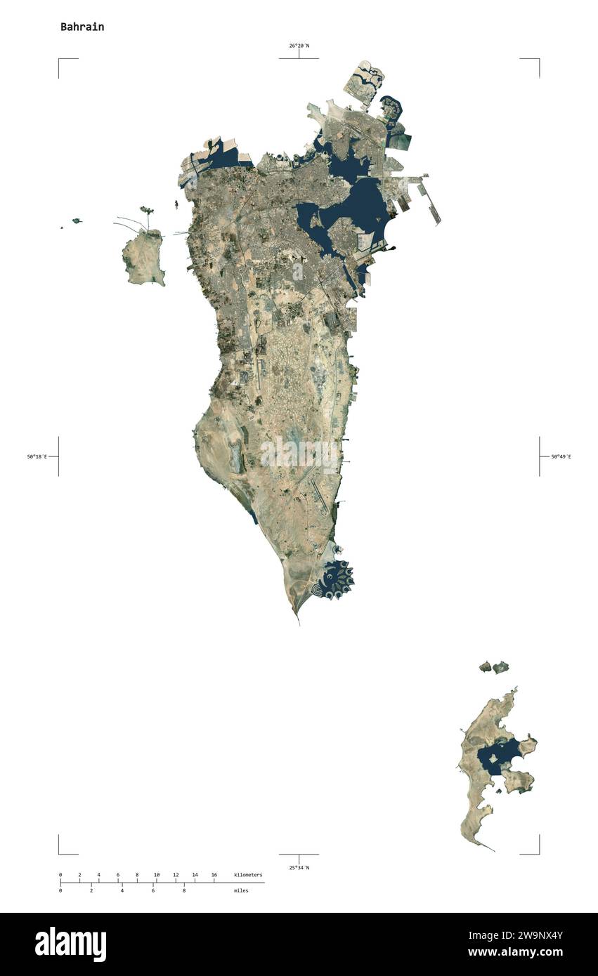 Shape of a high resolution satellite map of the Bahrain, with distance ...