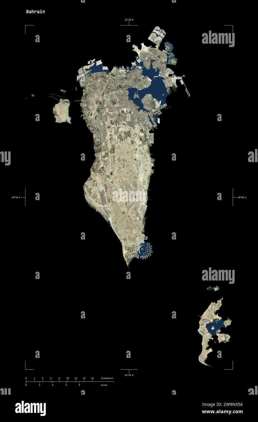 Shape of a low resolution satellite map of the Bahrain, with distance ...