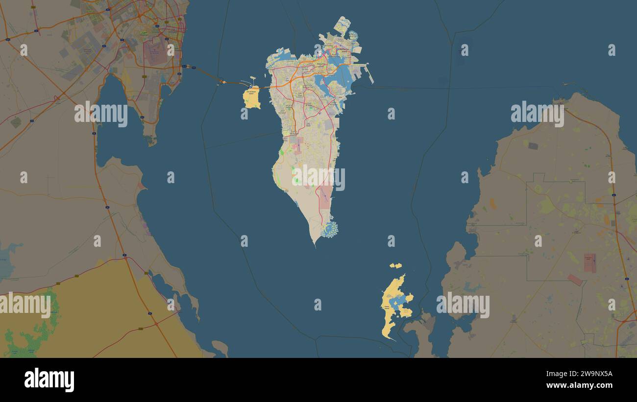 Bahrain highlighted on a topographic, OSM Germany style map Stock Photo ...
