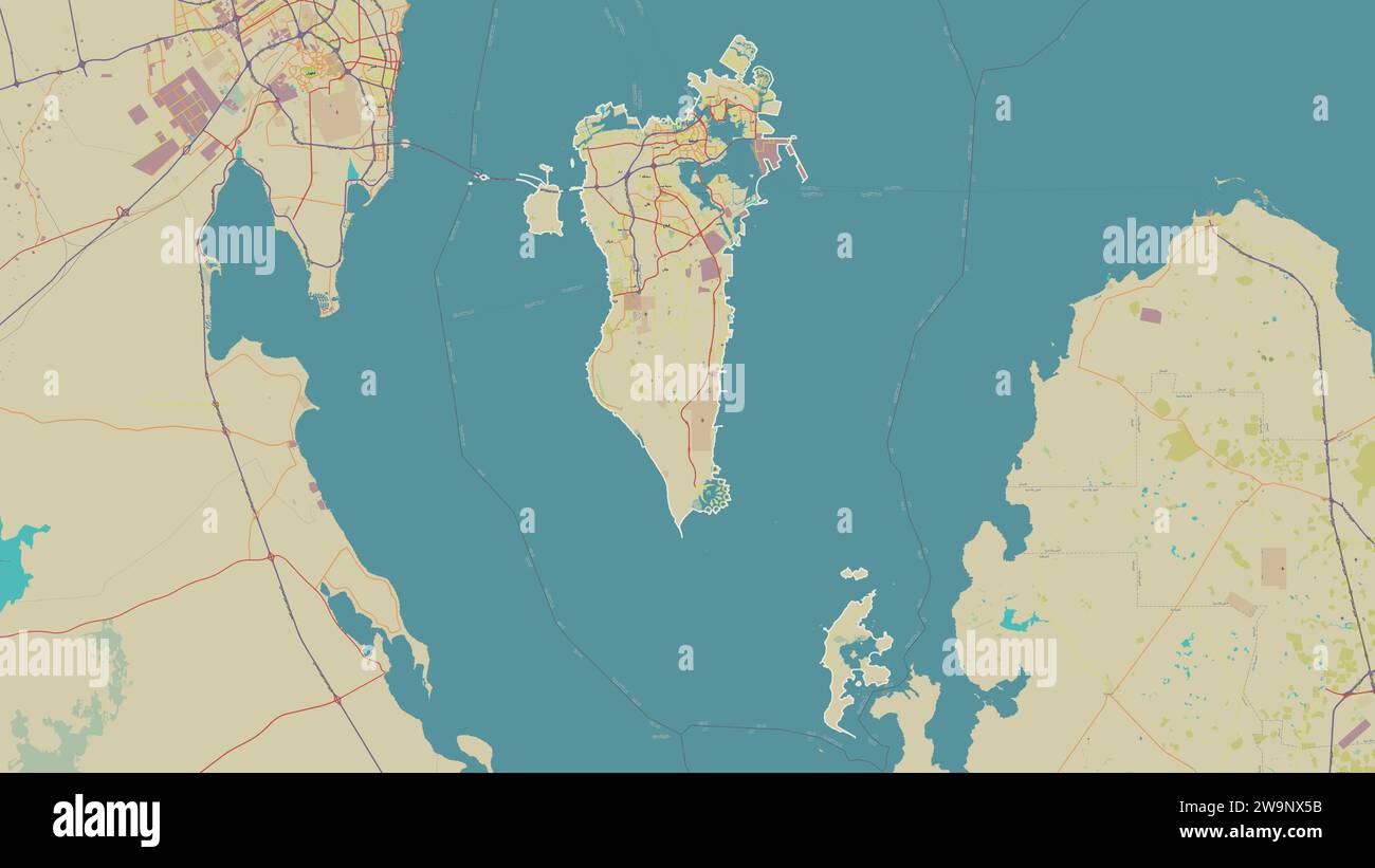 Bahrain outlined on a topographic, OSM Humanitarian style map Stock ...
