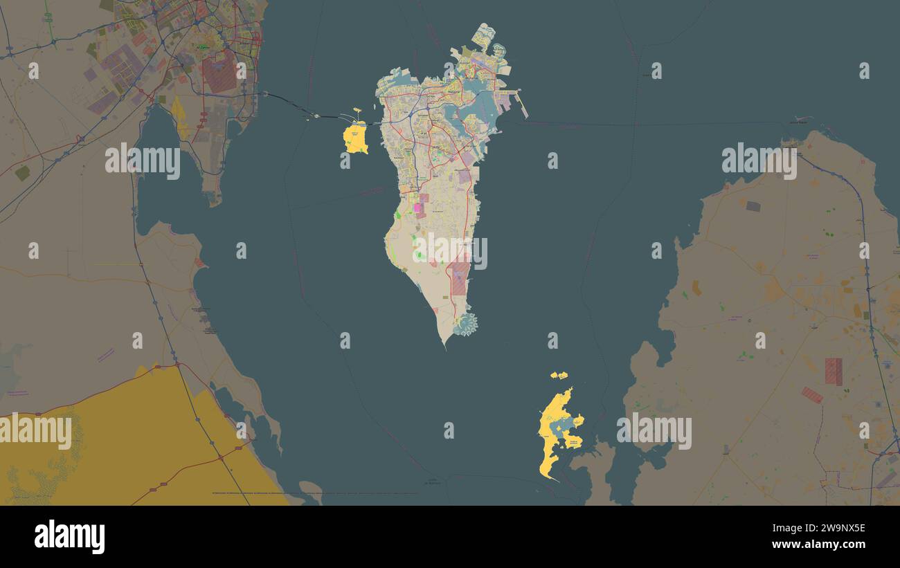 Bahrain highlighted on a topographic, OSM France style map Stock Photo ...