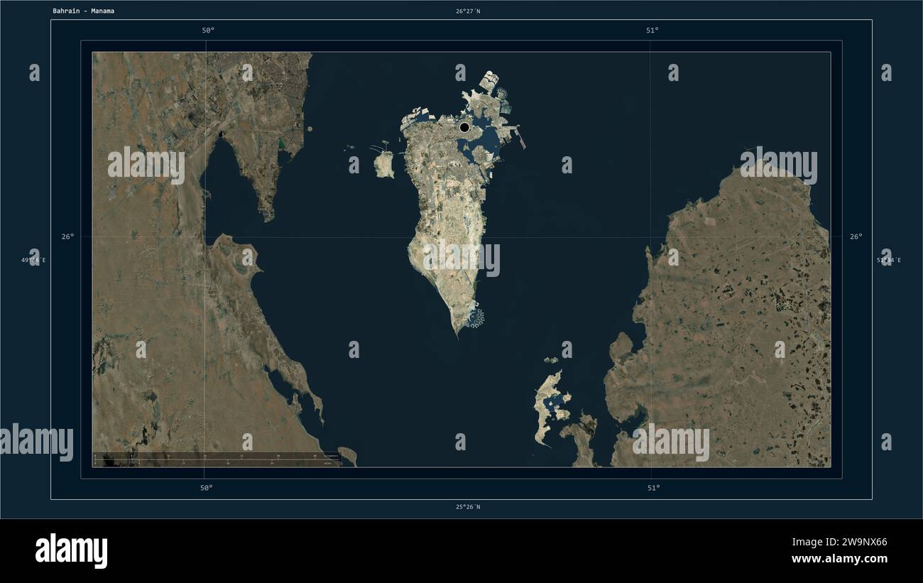 Bahrain highlighted on a high resolution satellite map map with the ...