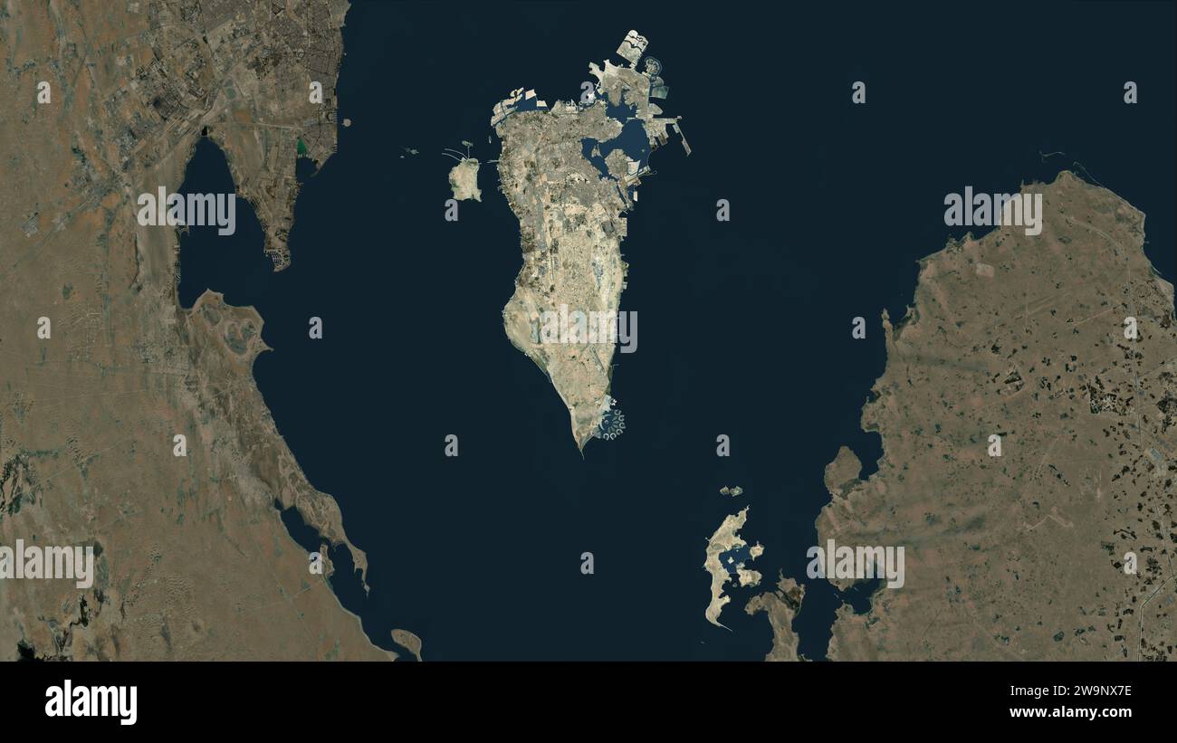 Bahrain highlighted on a high resolution satellite map Stock Photo - Alamy