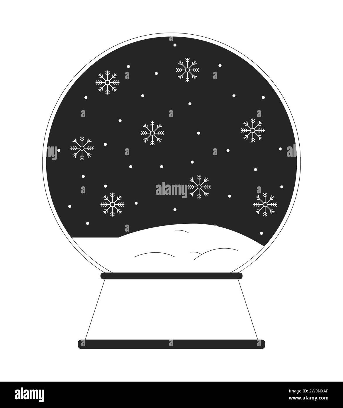 Snowglobe winter snowflakes fall black and white 2D line cartoon object ...