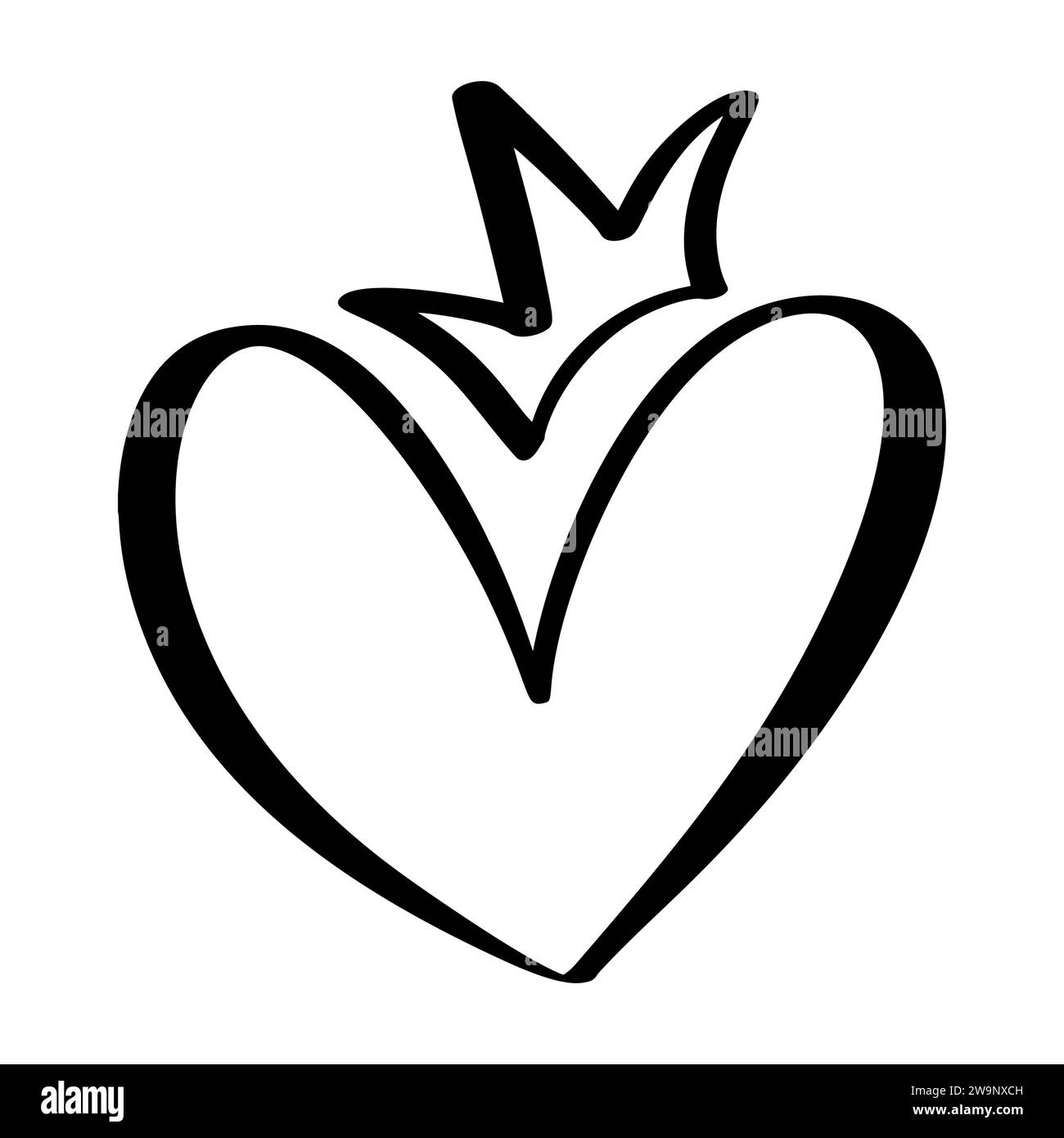 Love Vector black Heart shape frame with crown brush icon. doodle Hand ...