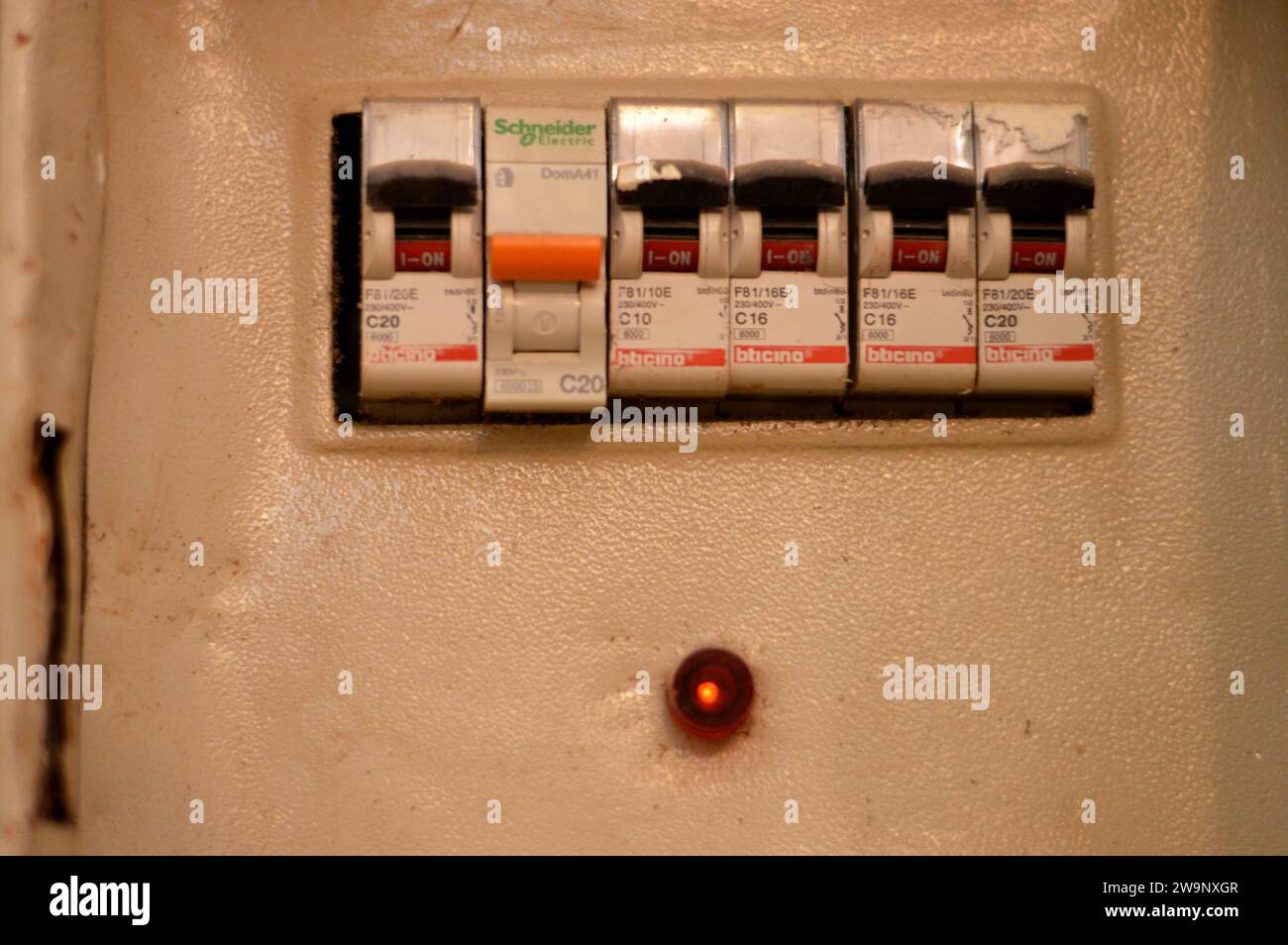Cairo, Egypt, December 16 2023: A distribution board, panelboard ...