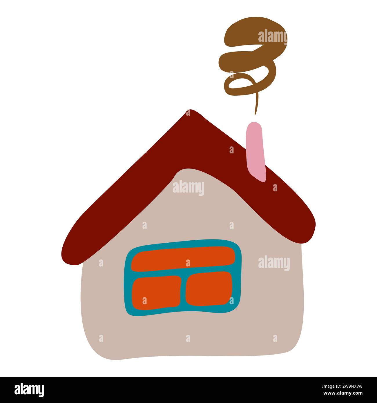 Small Colorful crooked house in Flat style with Smoke from Chimney ...