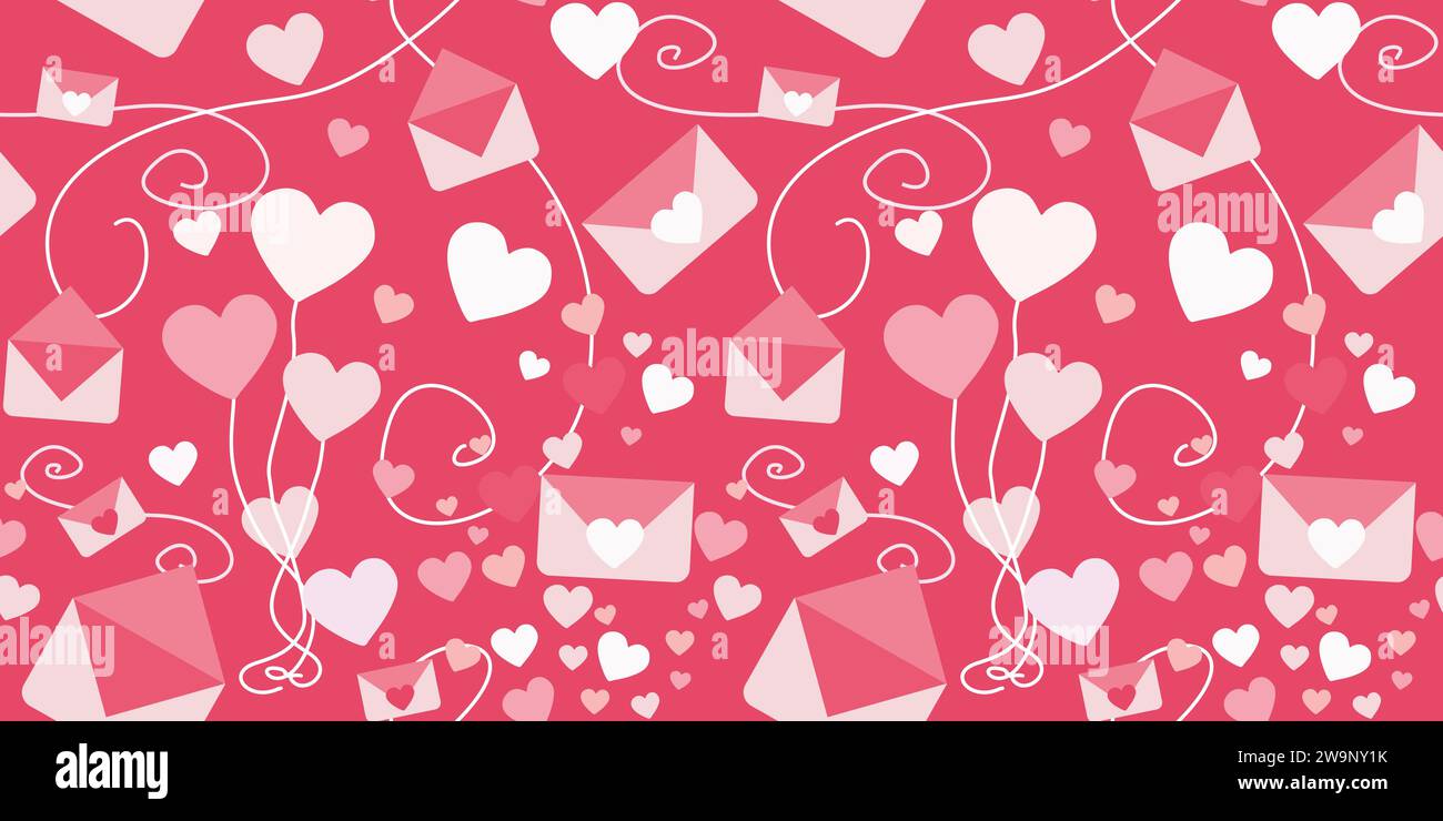 Seamless pattern with Romantic symbols. Hearts and Love Messages ...