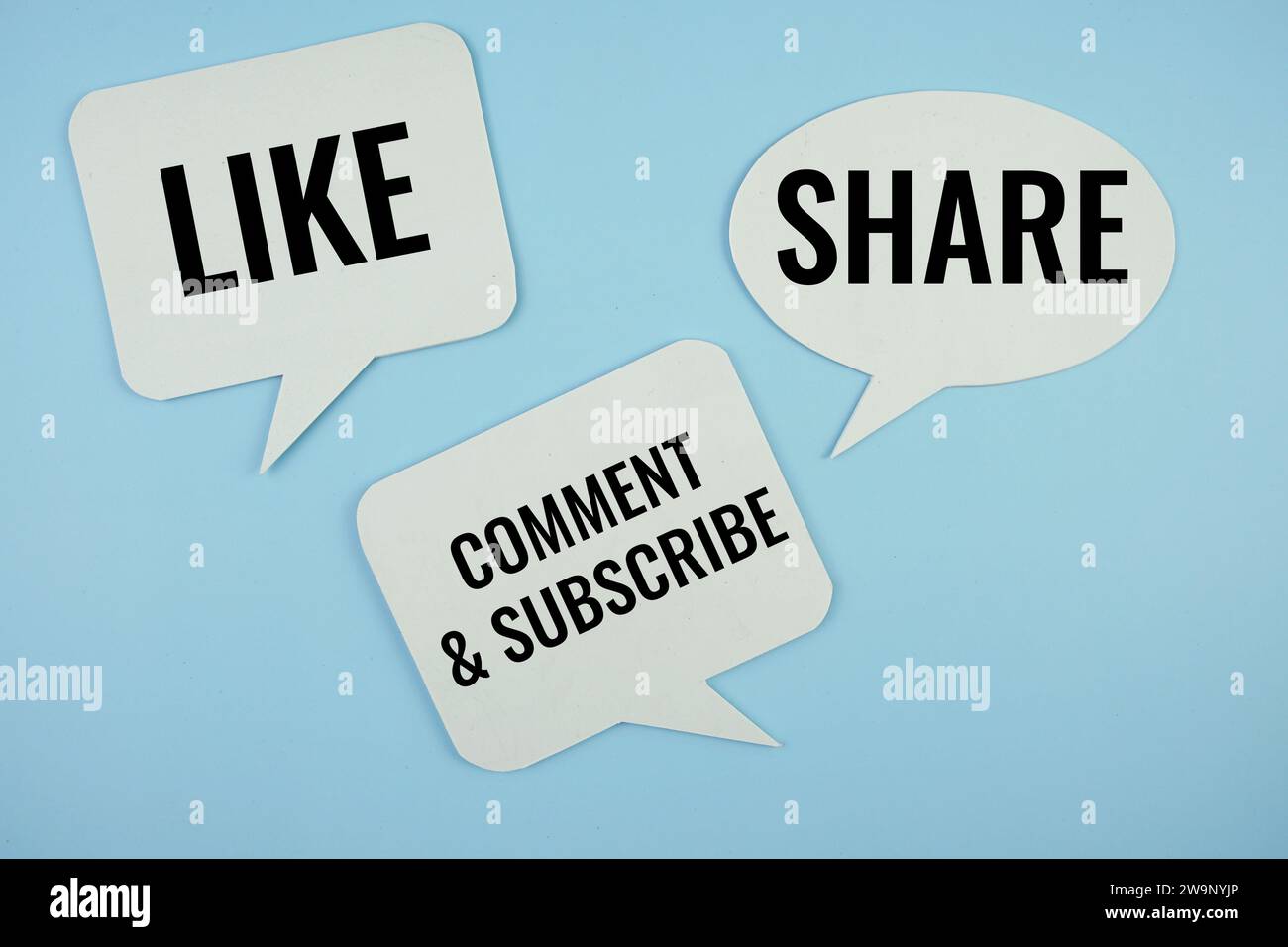 Social media concept with Like, Share, Comment & Subscirbe text message ...
