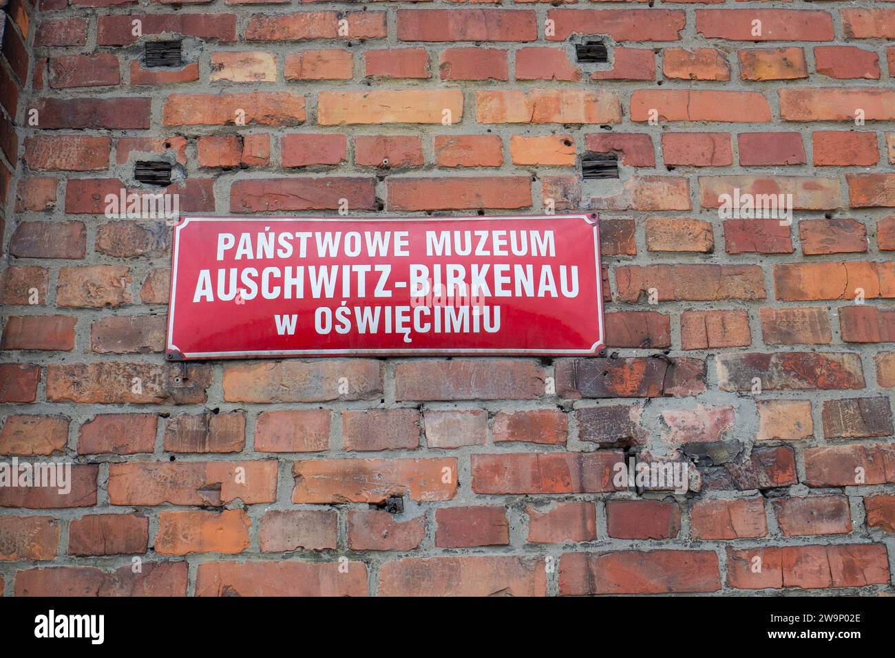 Sign for the museum at Auschwitz and Birkenau concentration camps ...