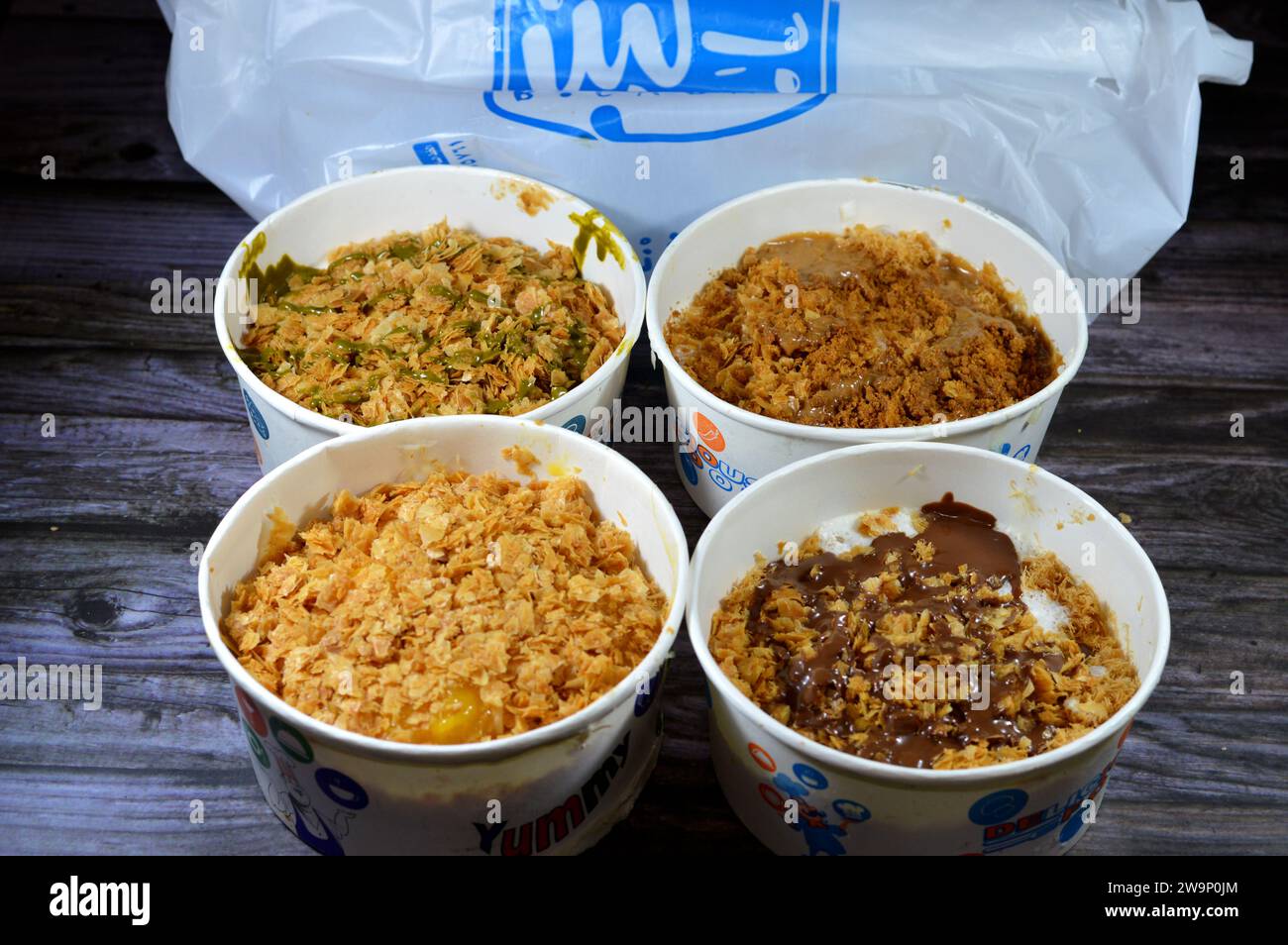 Cairo, Egypt, December 18 2023: Sweet Koshary from B.Laban made of ...