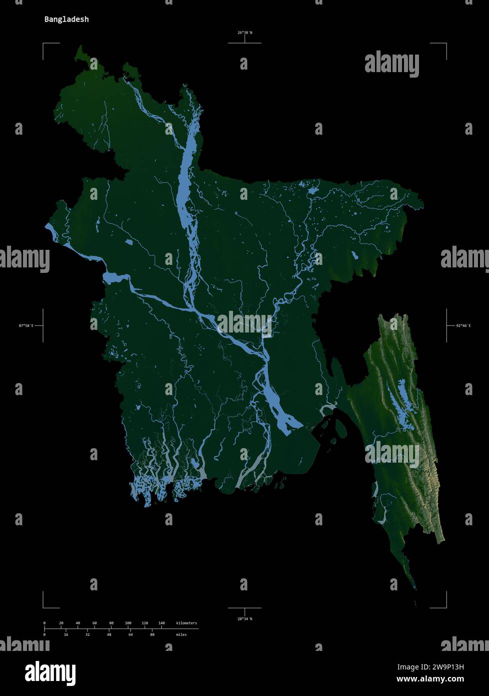Shape of a Colored elevation map with lakes and rivers of the ...