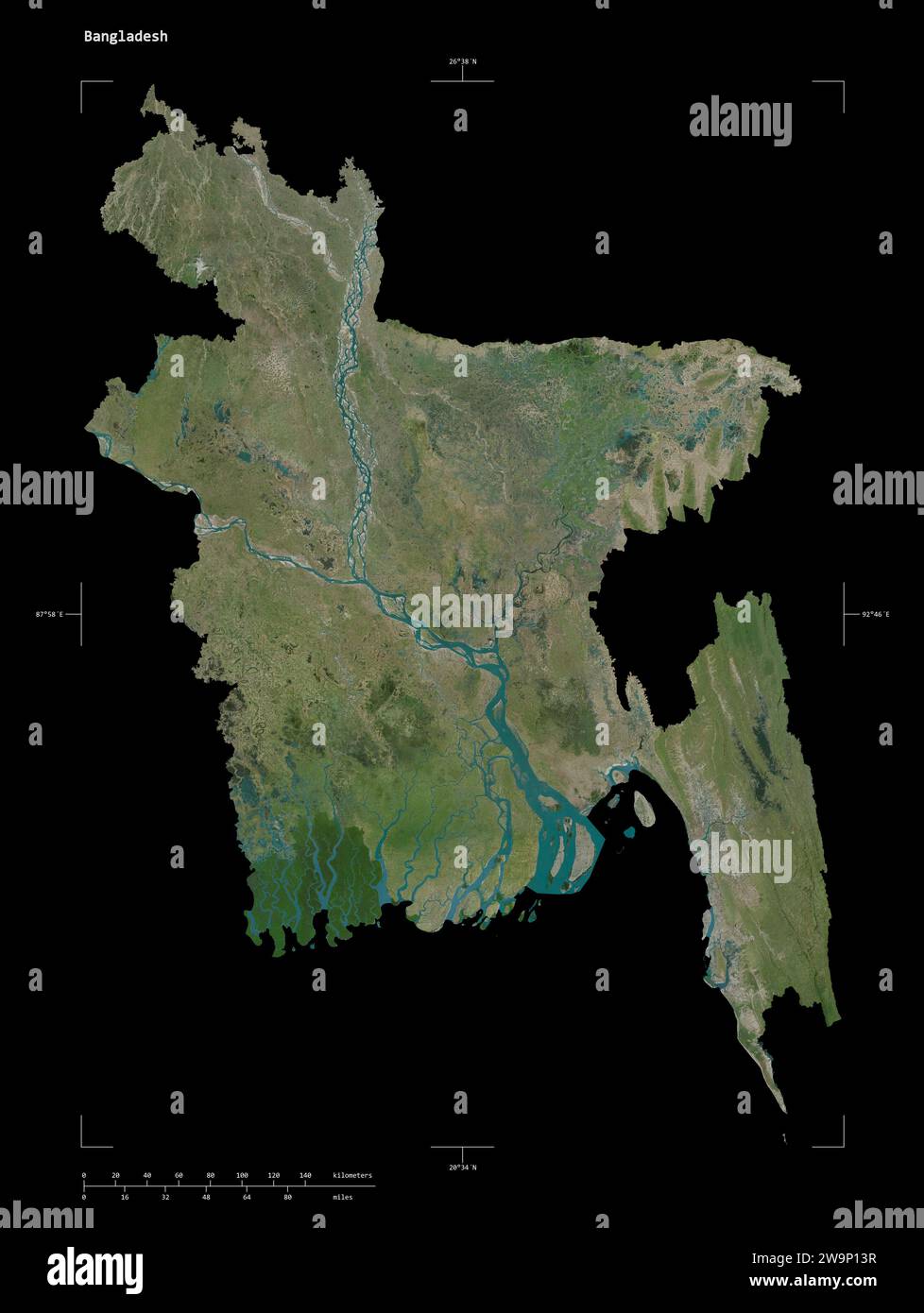 Shape of a high resolution satellite map of the Bangladesh, with ...