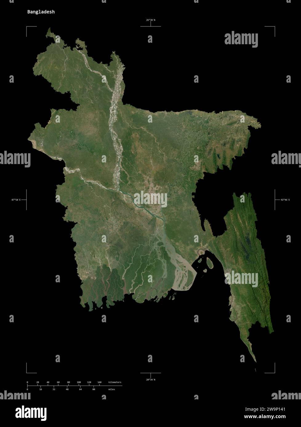 Shape of a low resolution satellite map of the Bangladesh, with ...