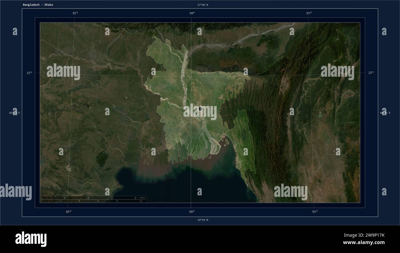Bangladesh highlighted on a low resolution satellite map map with the ...