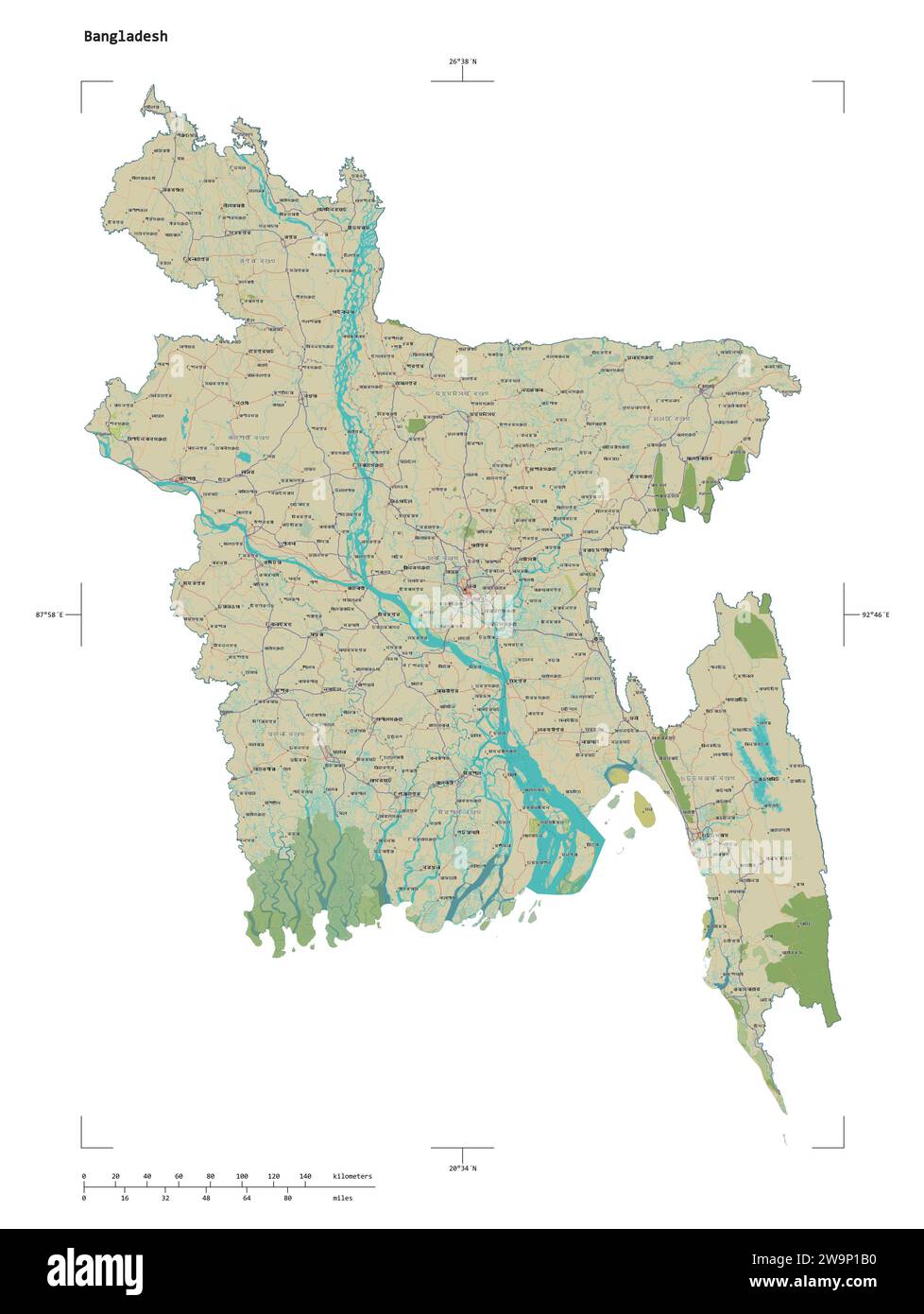 Shape of a topographic, OSM Humanitarian style map of the Bangladesh ...