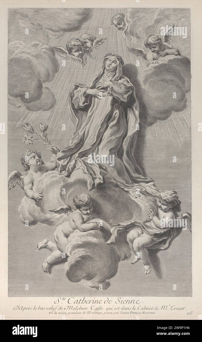 The Ecstasy of Saint Catherine of Siena, kneeling on a cloud carried by ...
