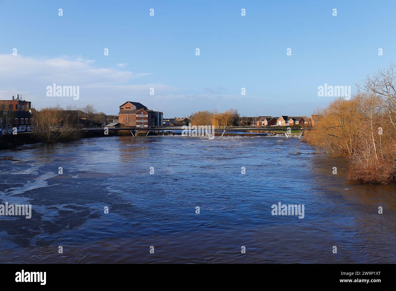 The River Aire at Queens Mill in Castleford during high water levels ...