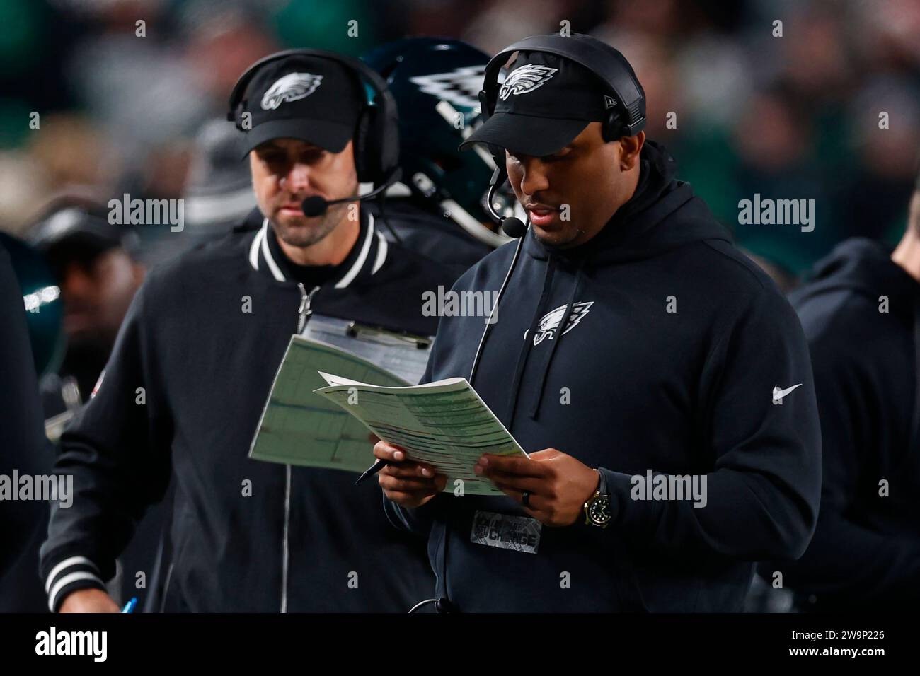 Philadelphia Eagles offensive coordinator Brian Johnson looks on during ...