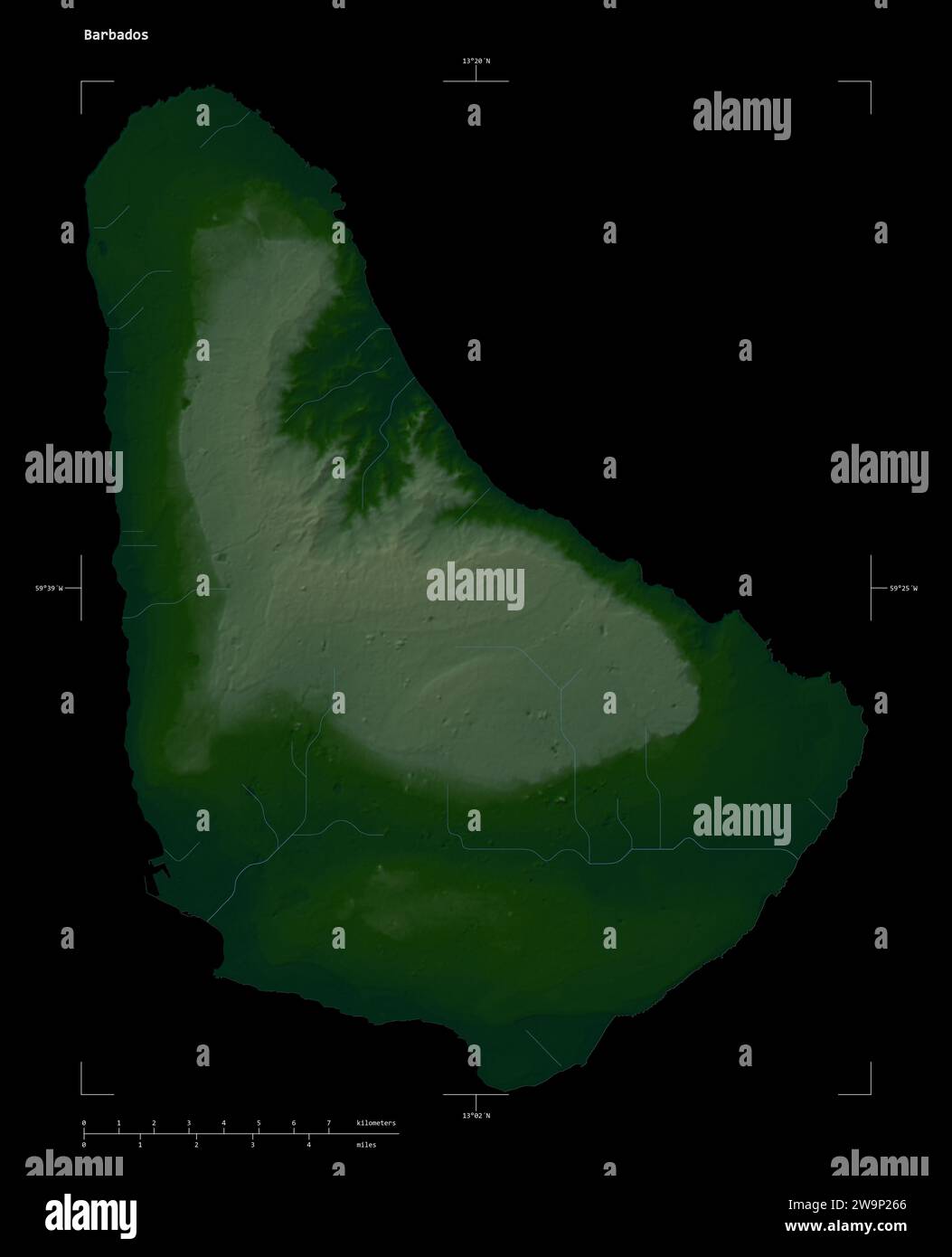 Shape of a Colored elevation map with lakes and rivers of the Barbados ...