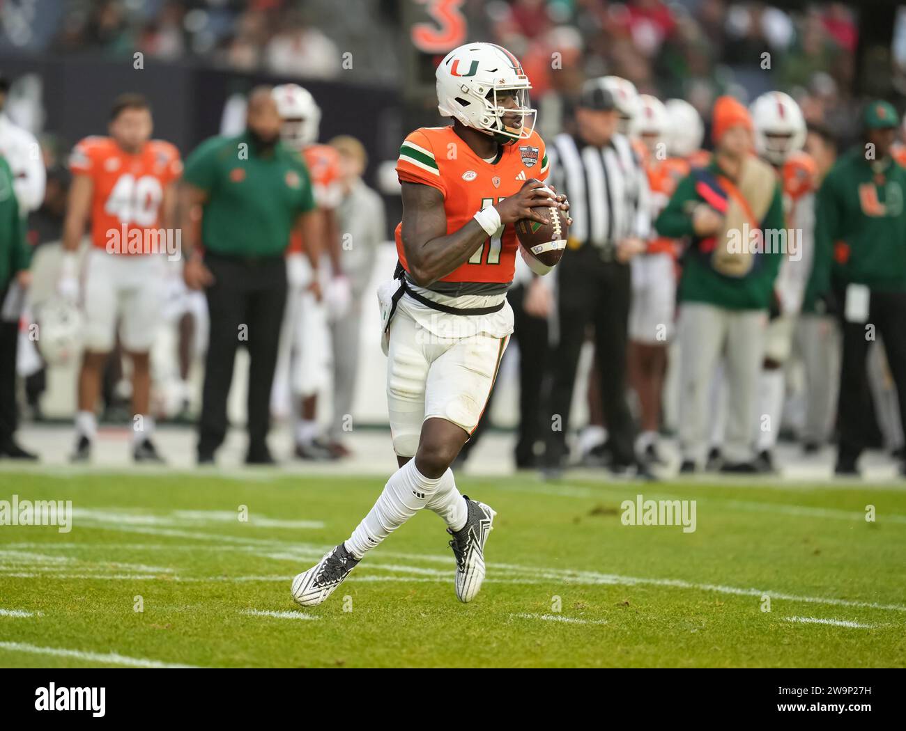 Bronx, United States. 28th Dec, 2023. Miami Hurricanes quarterback ...
