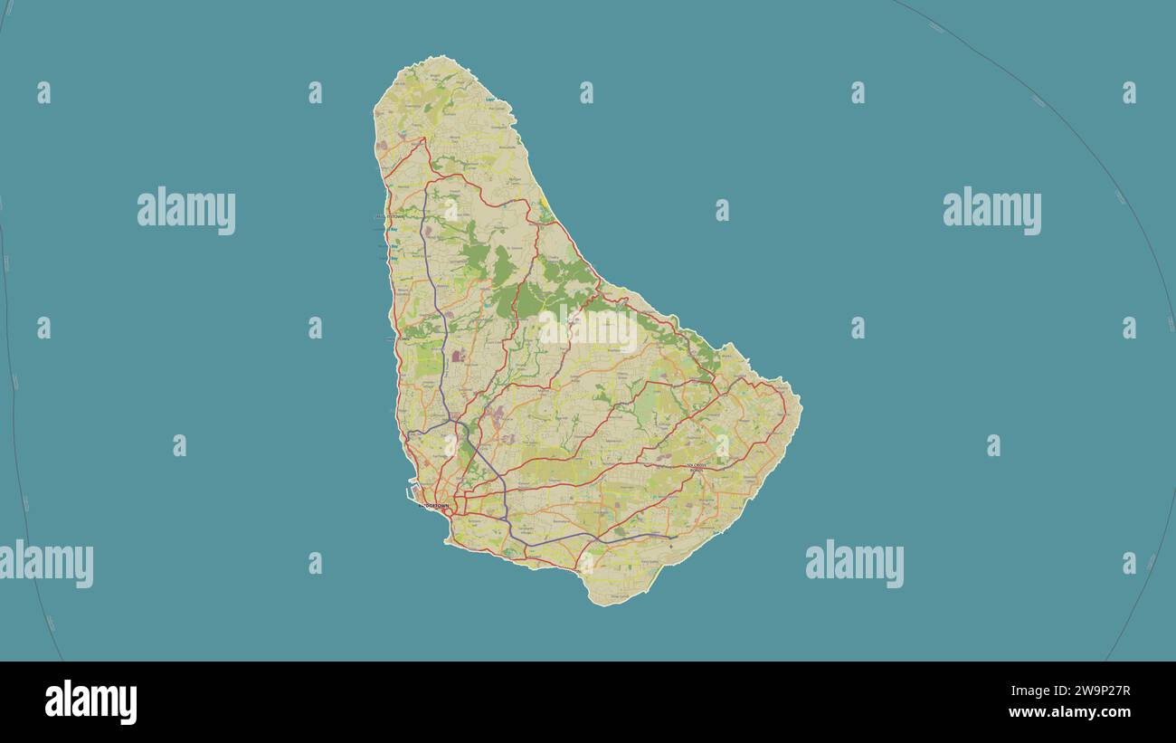 Barbados outlined on a topographic, OSM Humanitarian style map Stock ...