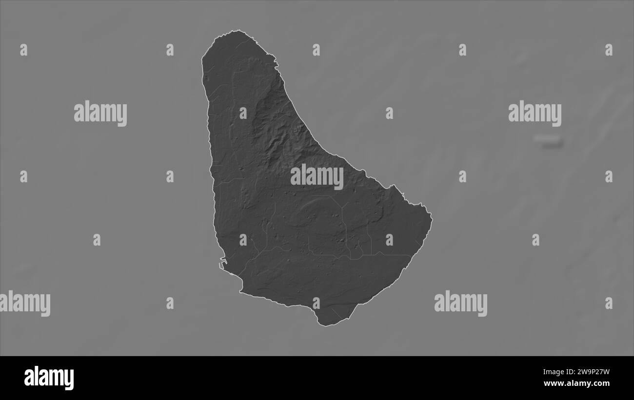 Barbados outlined on a Bilevel elevation map with lakes and rivers ...