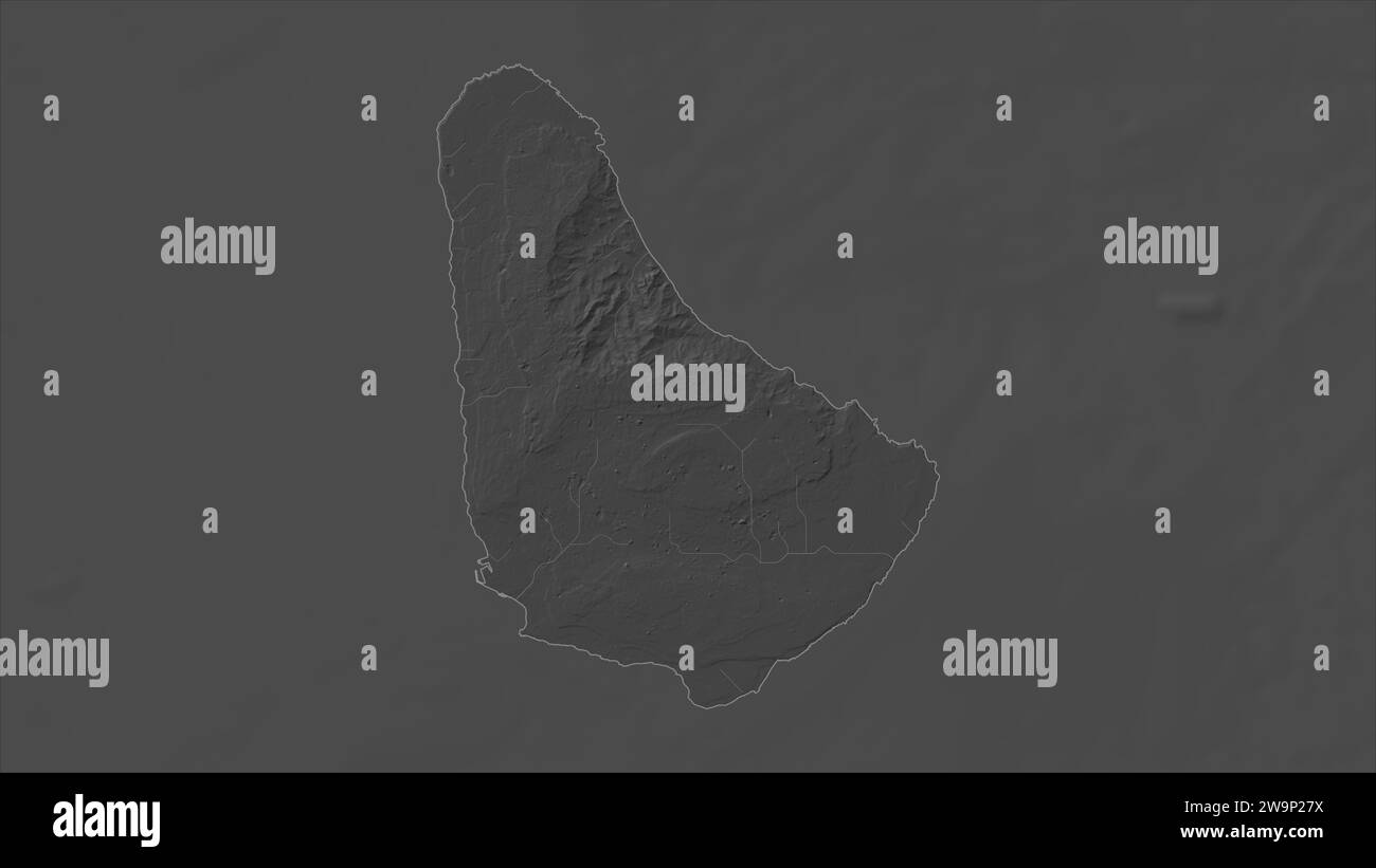 Barbados highlighted on a Bilevel elevation map with lakes and rivers ...