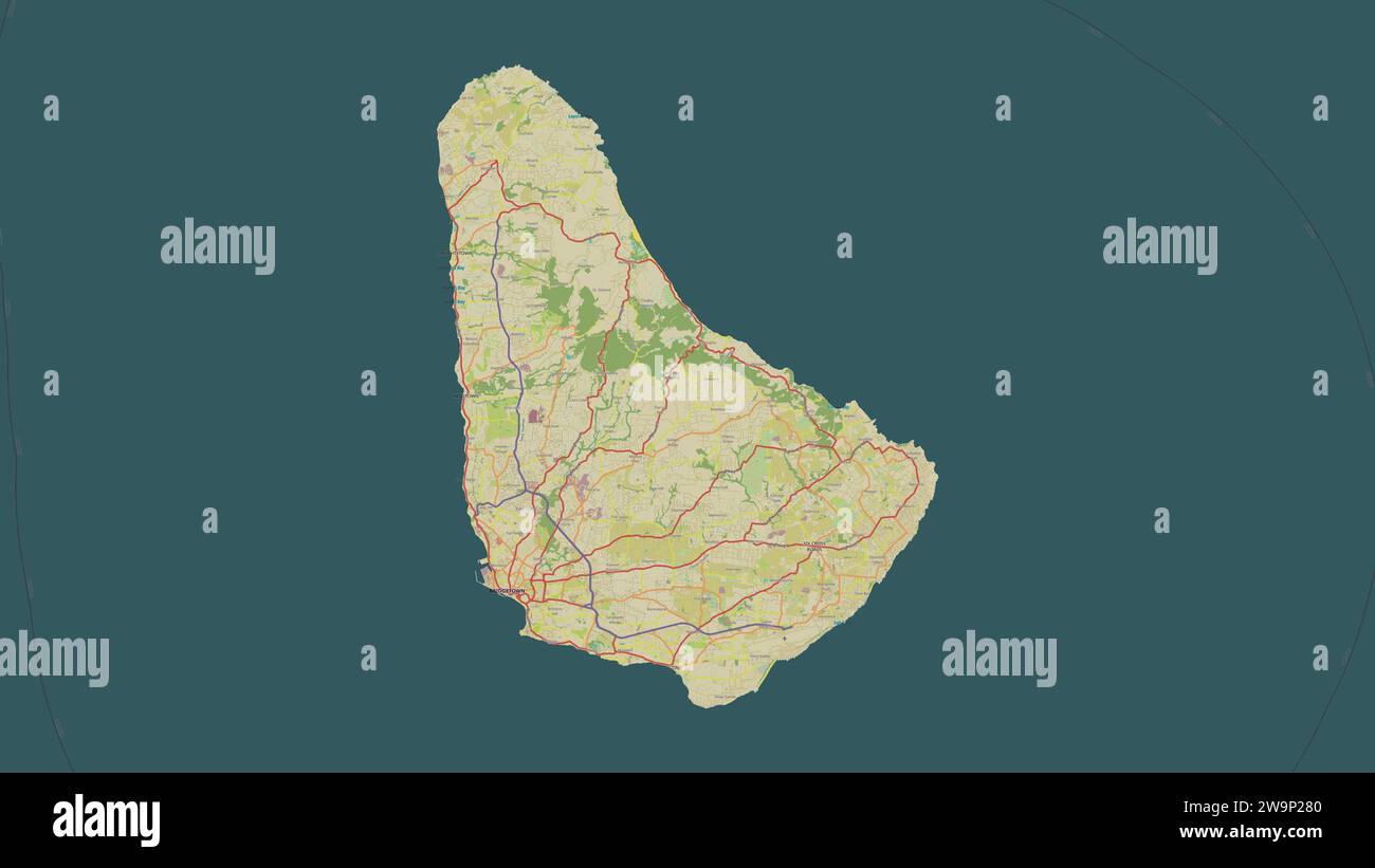 Barbados highlighted on a topographic, OSM Humanitarian style map Stock ...