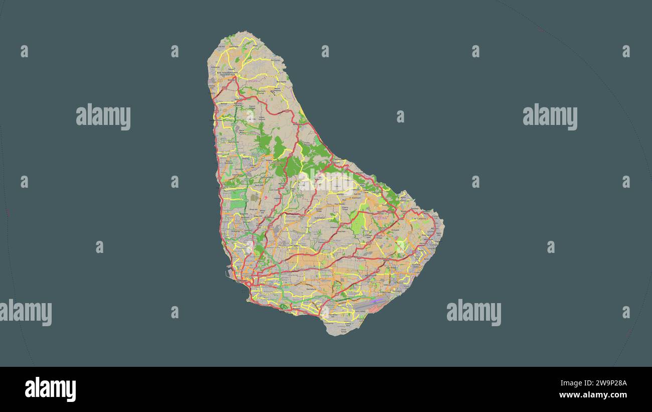 Barbados highlighted on a topographic, OSM France style map Stock Photo ...