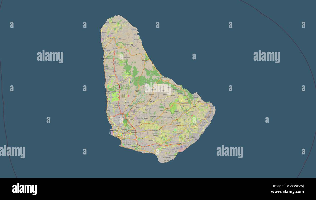 Barbados highlighted on a topographic, OSM standard style map Stock ...