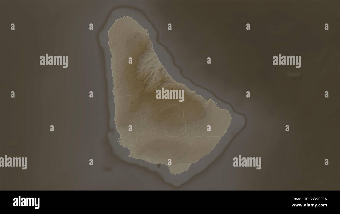 Barbados highlighted on a elevation map colored in sepia tones with lakes and rivers Stock Photo ...