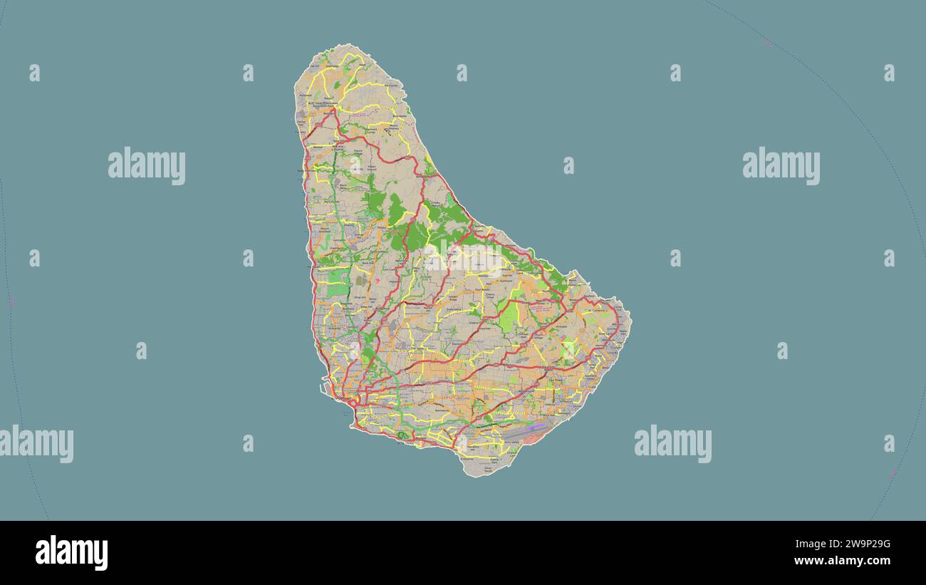 Barbados outlined on a topographic, OSM France style map Stock Photo ...