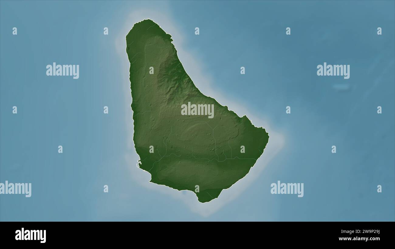 Barbados outlined on a Pale colored elevation map with lakes and rivers ...
