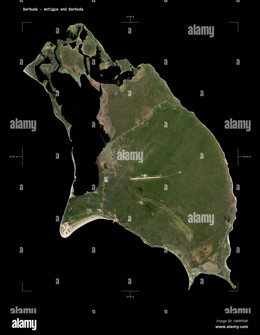 Shape of a high resolution satellite map of the Barbuda - Antigua and ...