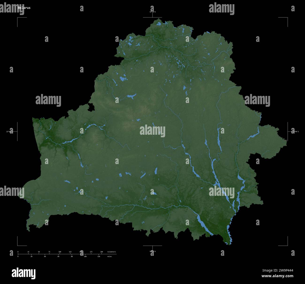 Shape of a Colored elevation map with lakes and rivers of the Belarus ...