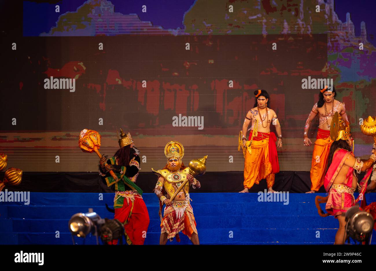 Portrait of a male artist playing character of hindu god ram and laxman ...