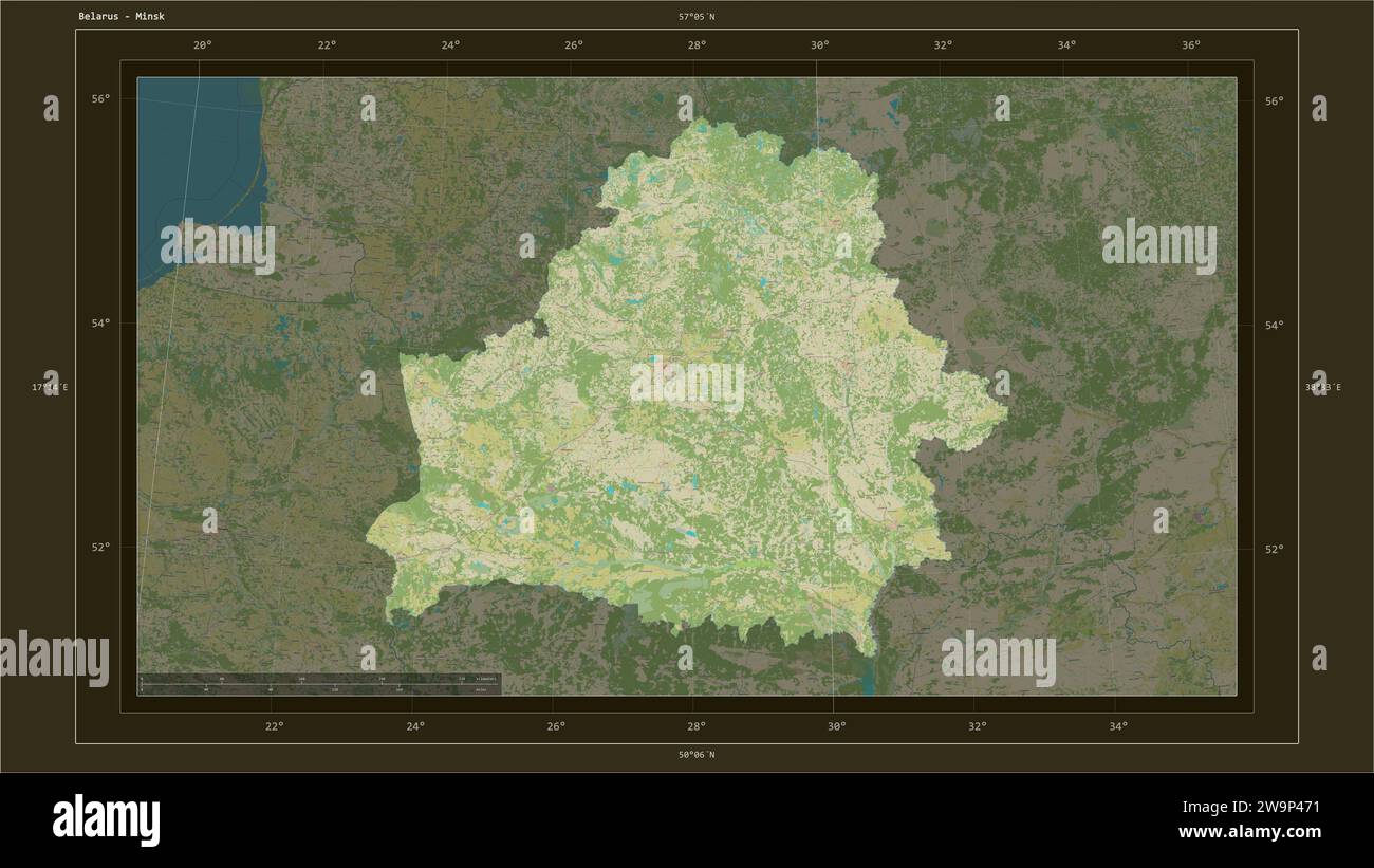 Belarus highlighted on a topographic, OSM Humanitarian style map map ...