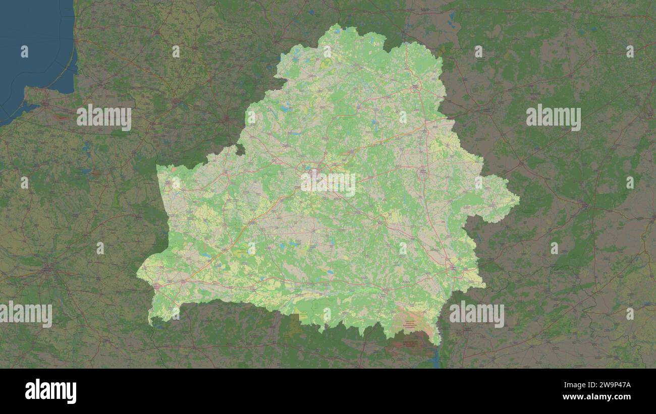 Belarus highlighted on a topographic, OSM Germany style map Stock Photo ...
